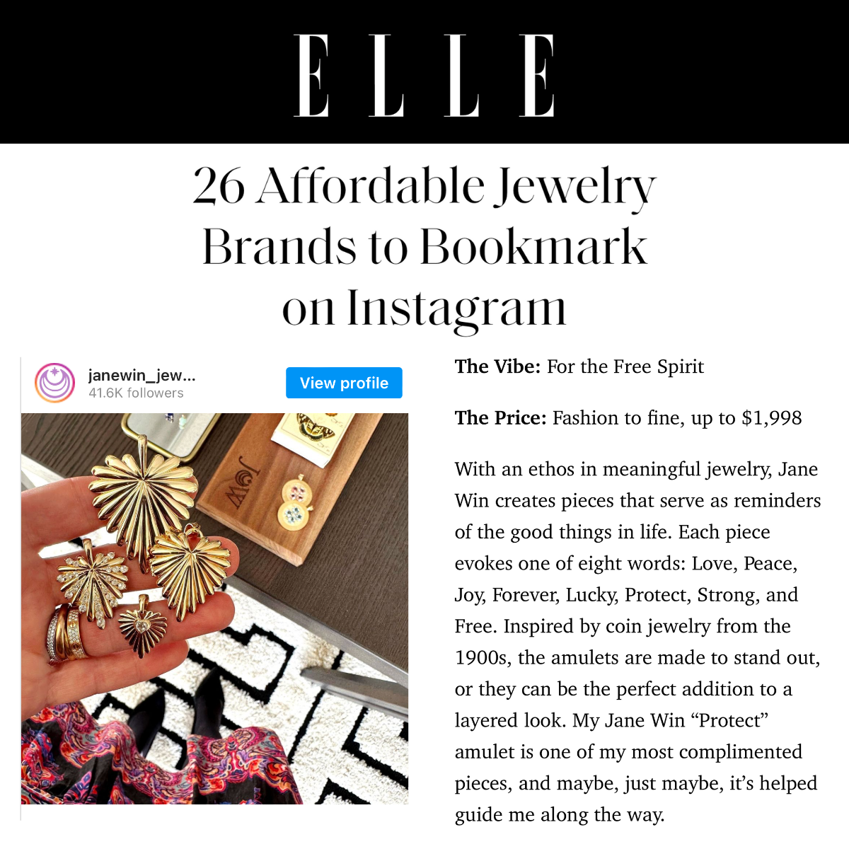 Press Highlight: ELLE's Jewelry Brands to Bookmark on Instagram – Jane ...