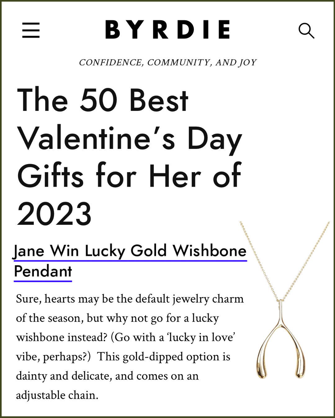 Press Highlight: Byrdie's Best Valentine's Day Gifts 2023 – Jane Win ...