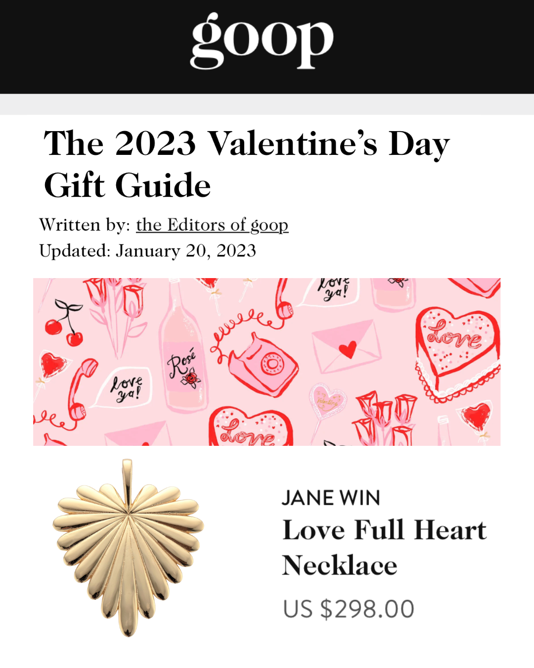Press Highlight: Goop Valentine's Day Gift Guide 2023 – Jane Win by ...