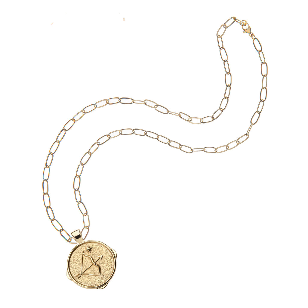 Zodiac Small Gold Pendant Coin Necklace with Astrology Symbol and ...