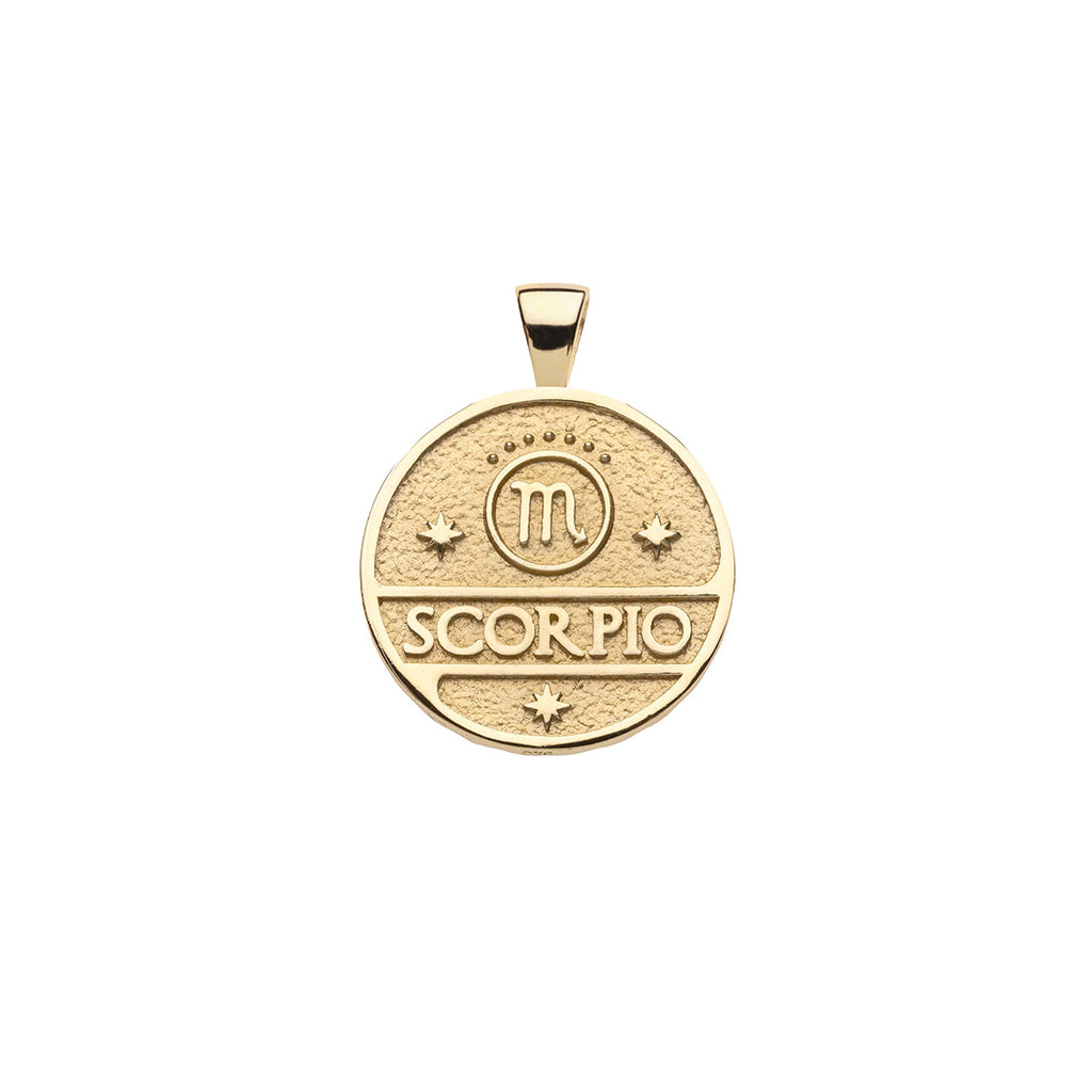 Zodiac Small Gold Pendant Coin Necklace with Astrology Symbol and ...