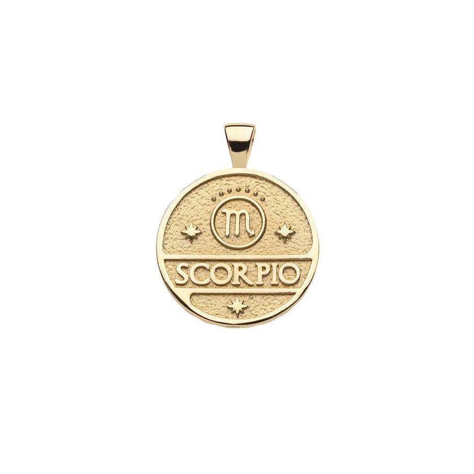 Zodiac Small Gold Pendant Coin Necklace with Astrology Symbol and ...