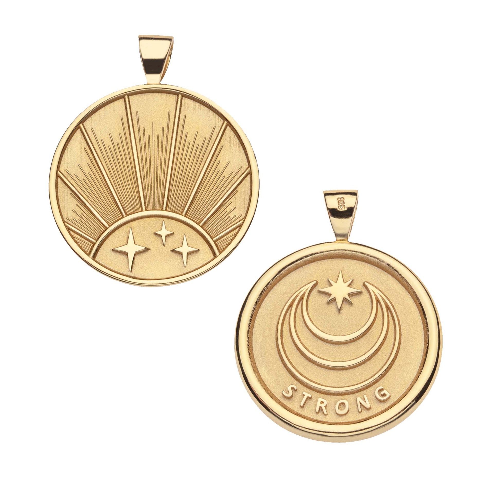 Pendant Coin Necklace with Symbol and Inspired Word - STRONG Rising Sun ...