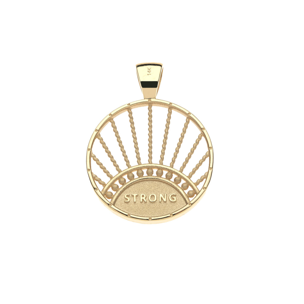 Pendant Coin Necklace with Symbol and Inspired Word - STRONG Rising Sun ...