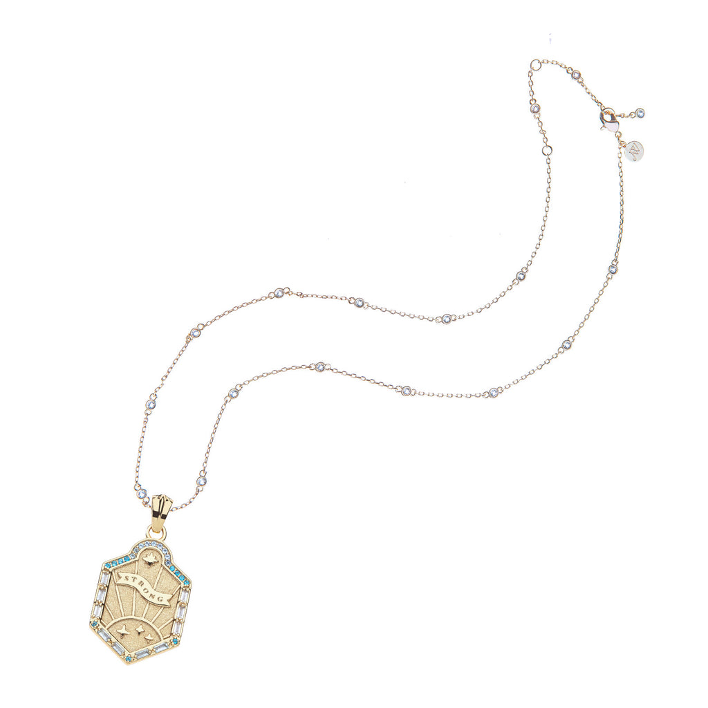 Pendant Coin Necklace with Symbol and Inspired Word - STRONG Rising Sun ...