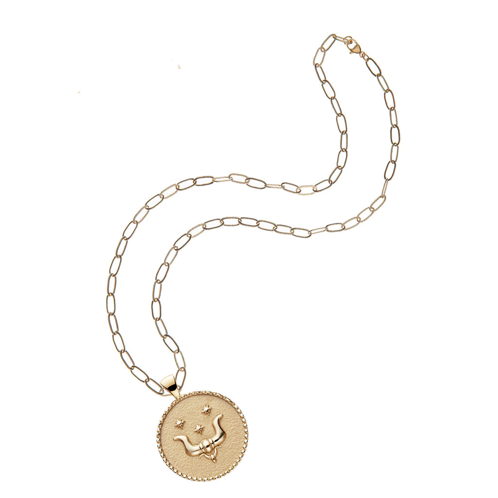 Zodiac Gold Pendant Coin Necklace with Astrology Symbol and Inspired ...