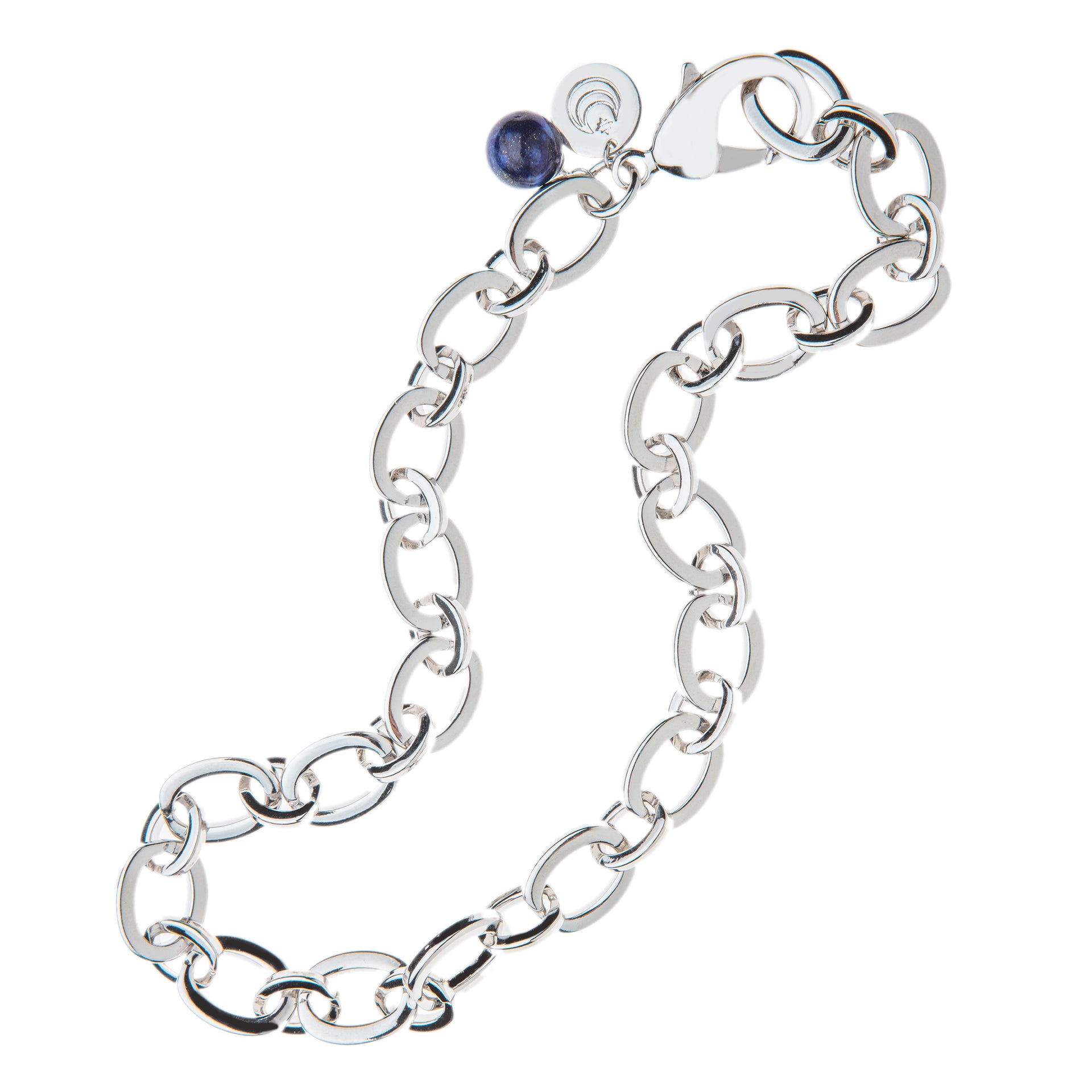 Chunky Link Chain with Lapis Bead in Silver – Jane Win Jewelry