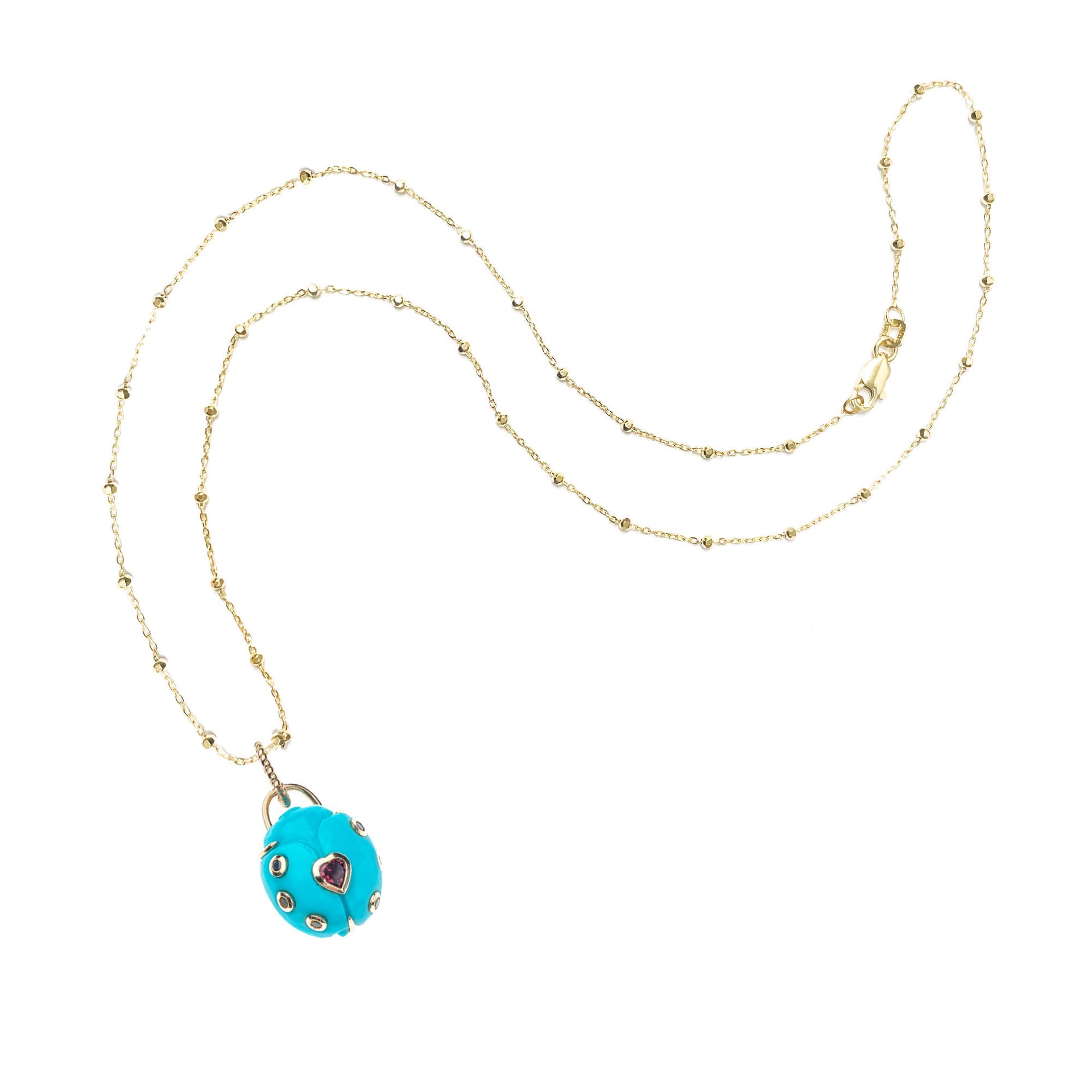 LUCKY Turquoise Ladybug Pendant in Solid Gold – Jane Win Jewelry